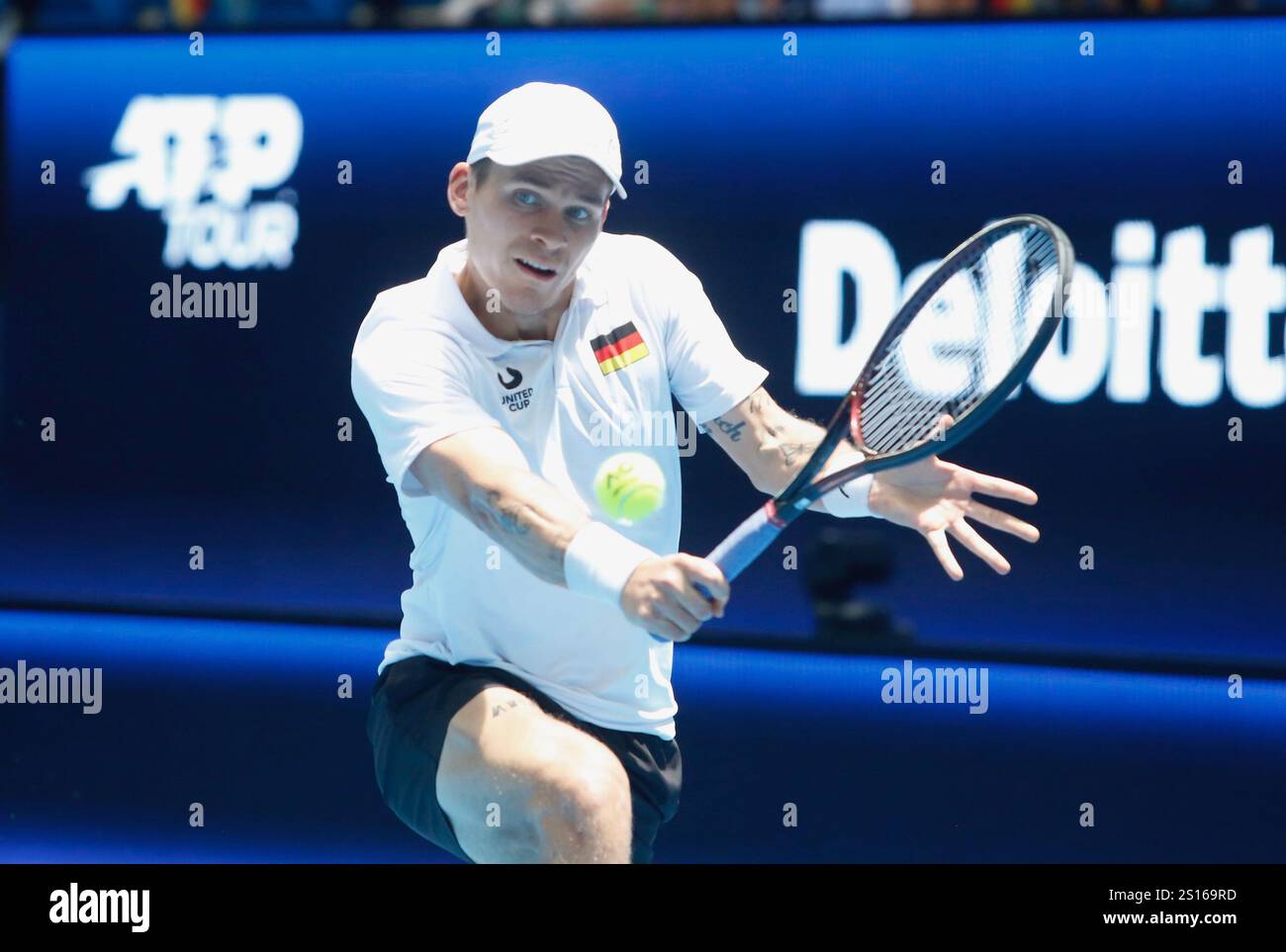 Perth, Australia. 1st Jan, 2025. Daniel Masur of Germany hits a return ...