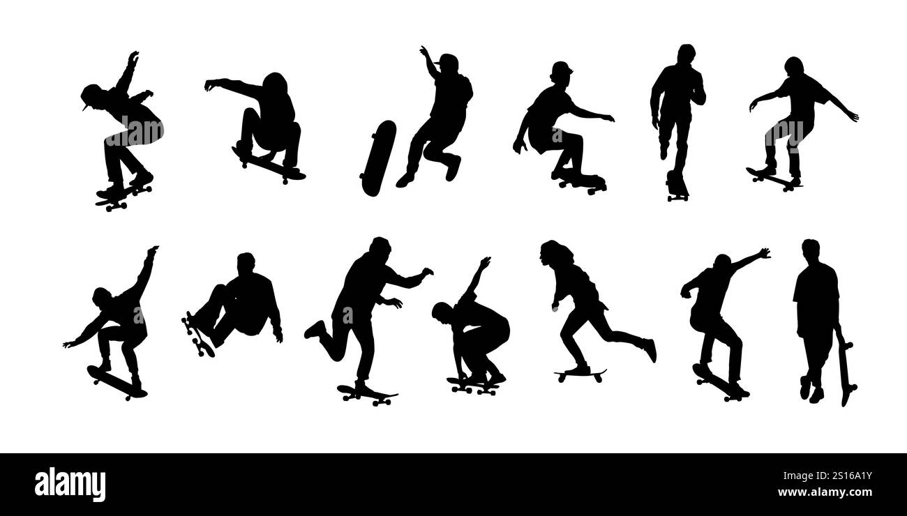 skater silhouette collection, skateboarder illustration Stock Vector ...