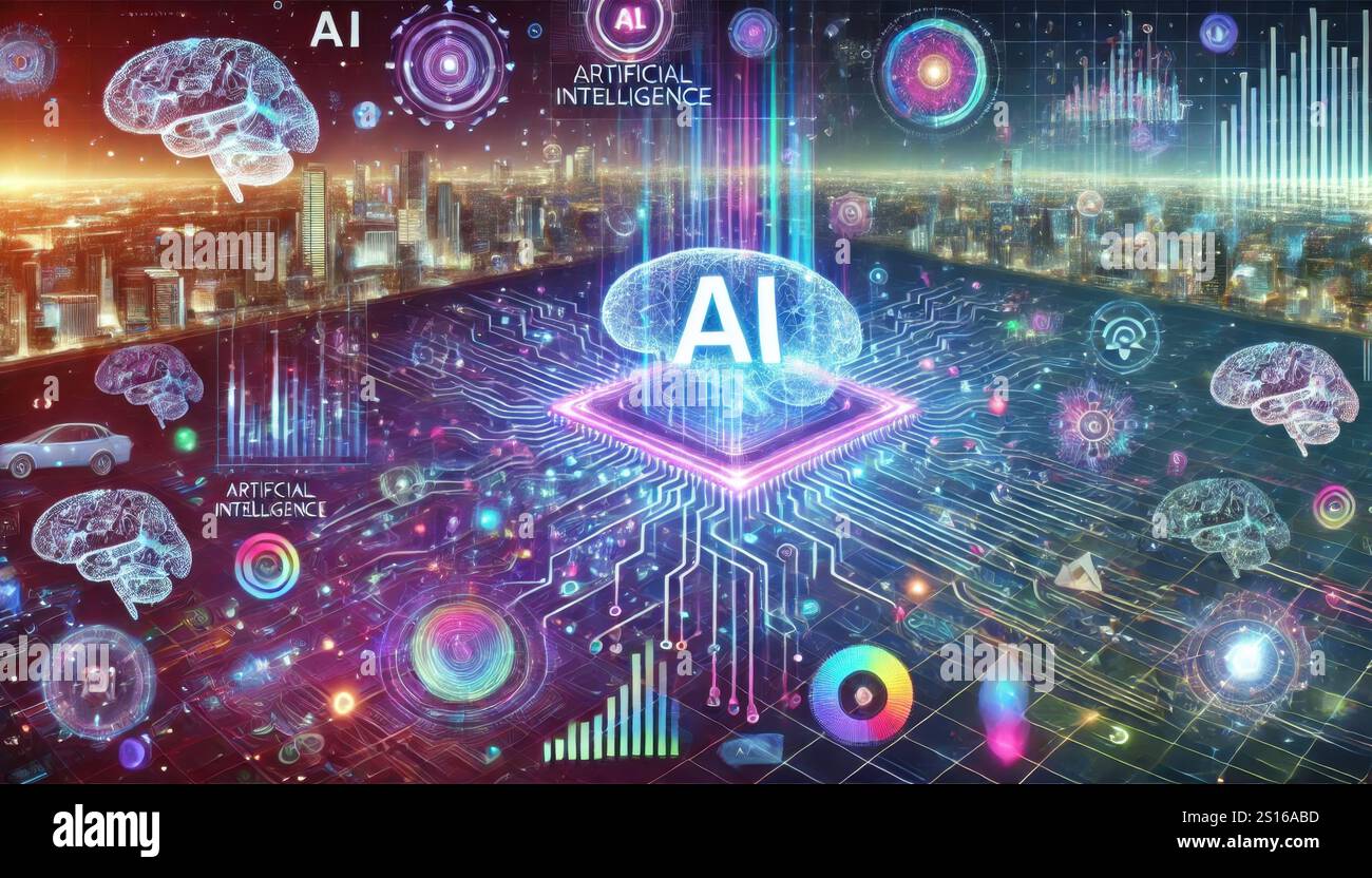 Abstract AI design with glowing neural networks and vibrant digital ...