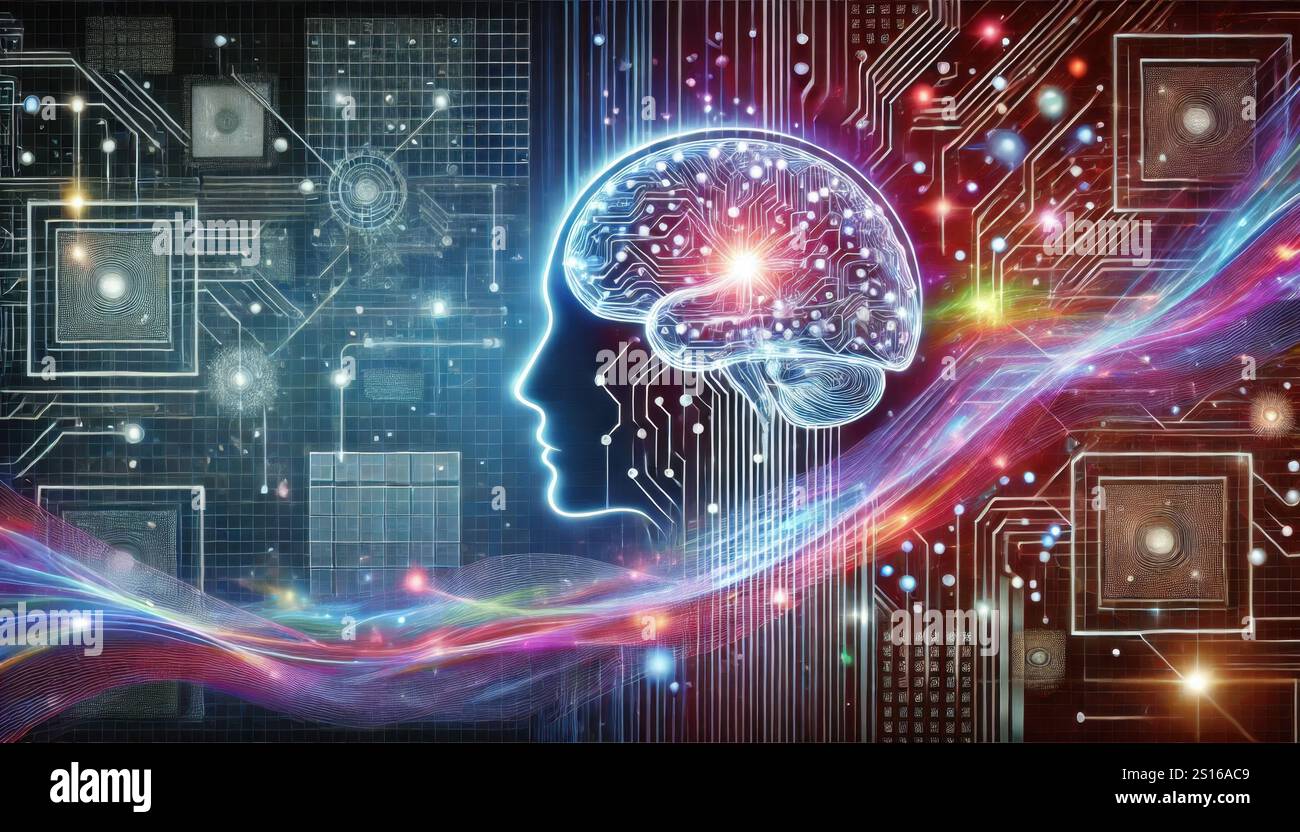 Abstract AI design with glowing neural networks and vibrant digital ...