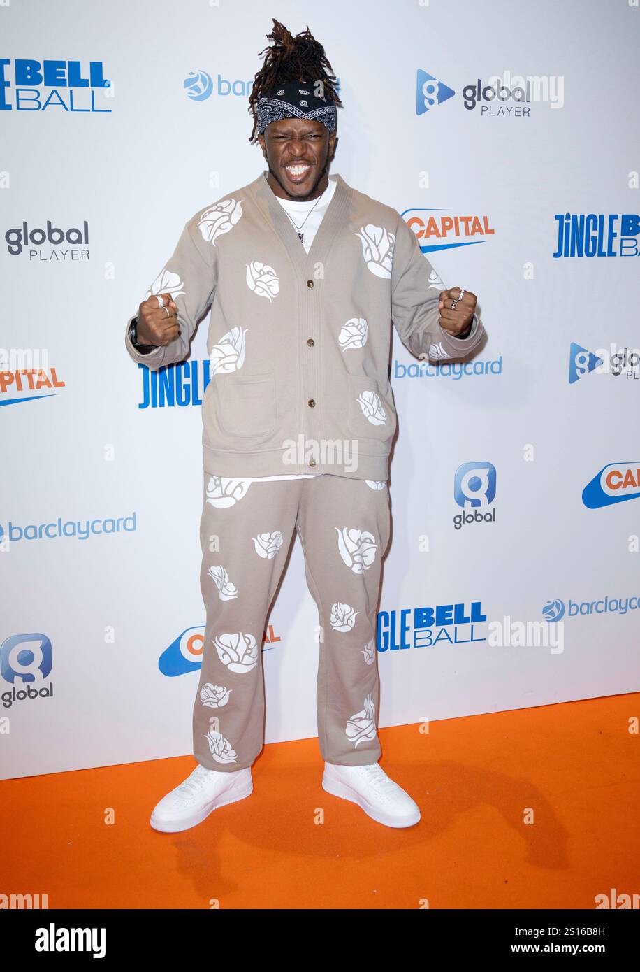 8 Dec 2024, London, England, UK - KSI attending Capital's Jingle Bell ...