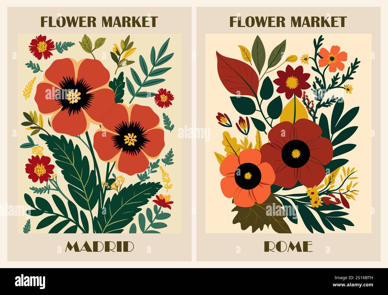 Set of abstract Flower Market vector art posters Stock Vector Image ...
