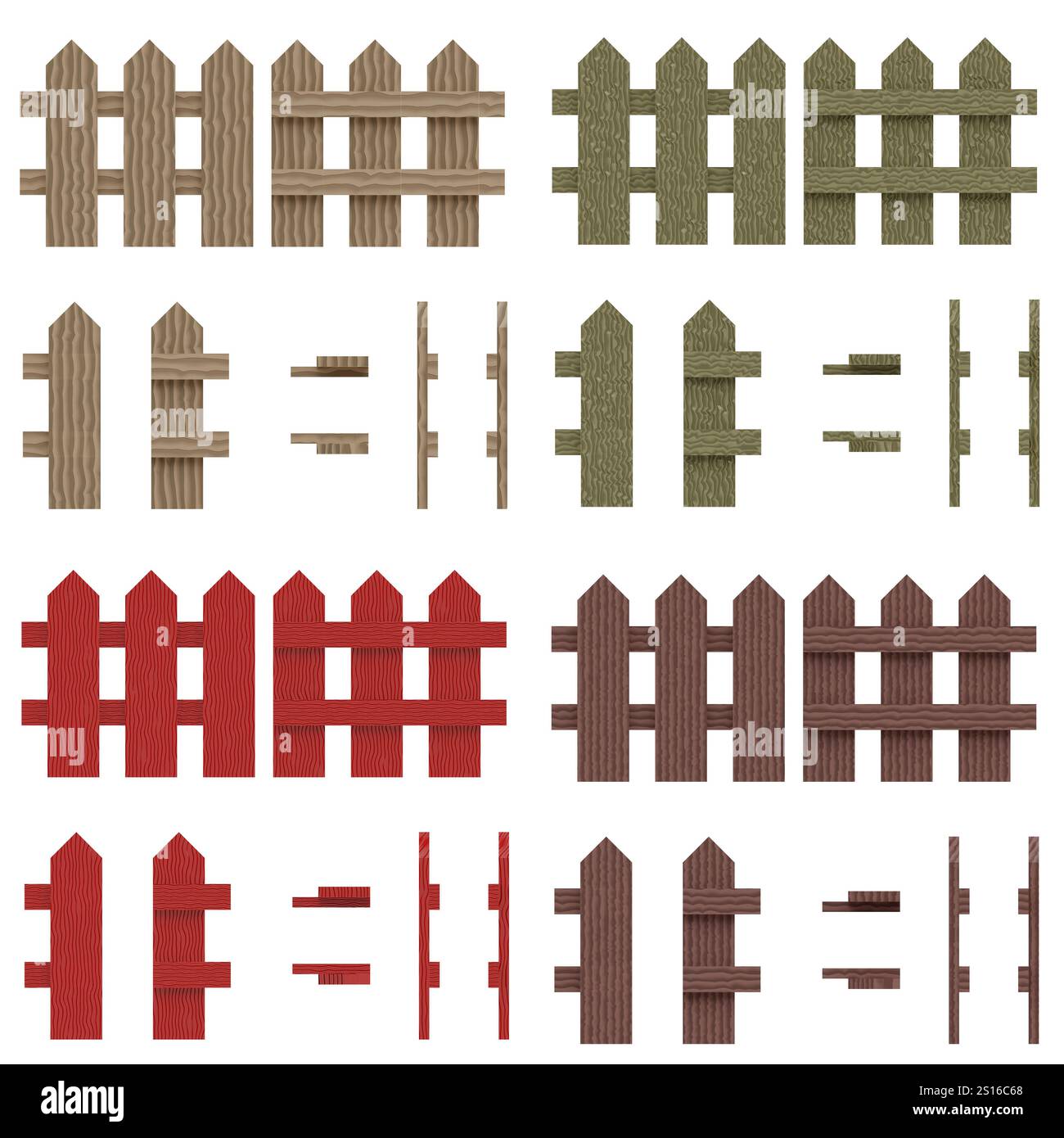 Set of Wooden Fences, 2d sprite and 3d texture isolated Stock Photo - Alamy