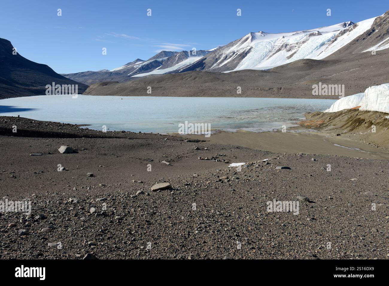 Lake Bonney lies below the Taylor Glacier, Taylor Valley, McMurdo Dry ...