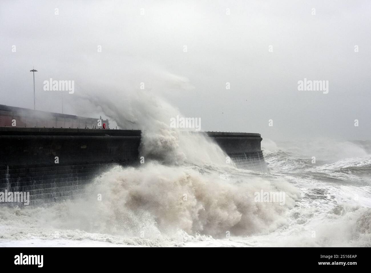 Waves crashing in Dover, Kent, as wind, rain and snow warnings are in ...