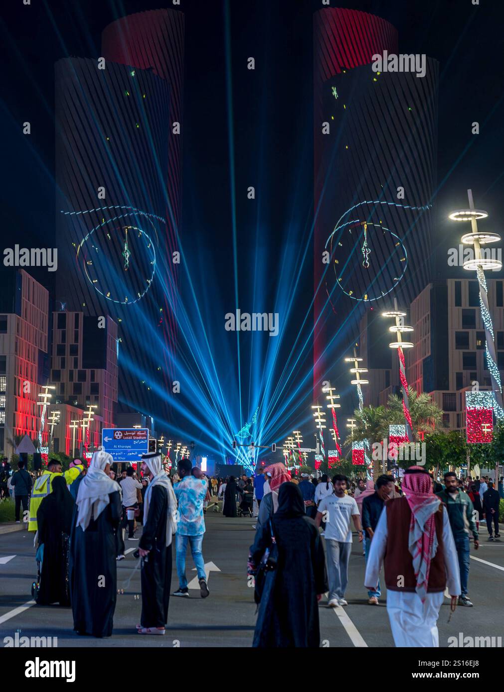 NEW YEAR CELEBRATIONS IN DOHA People gather at Lusail Boulevard during 2025 New YearÕs day ...