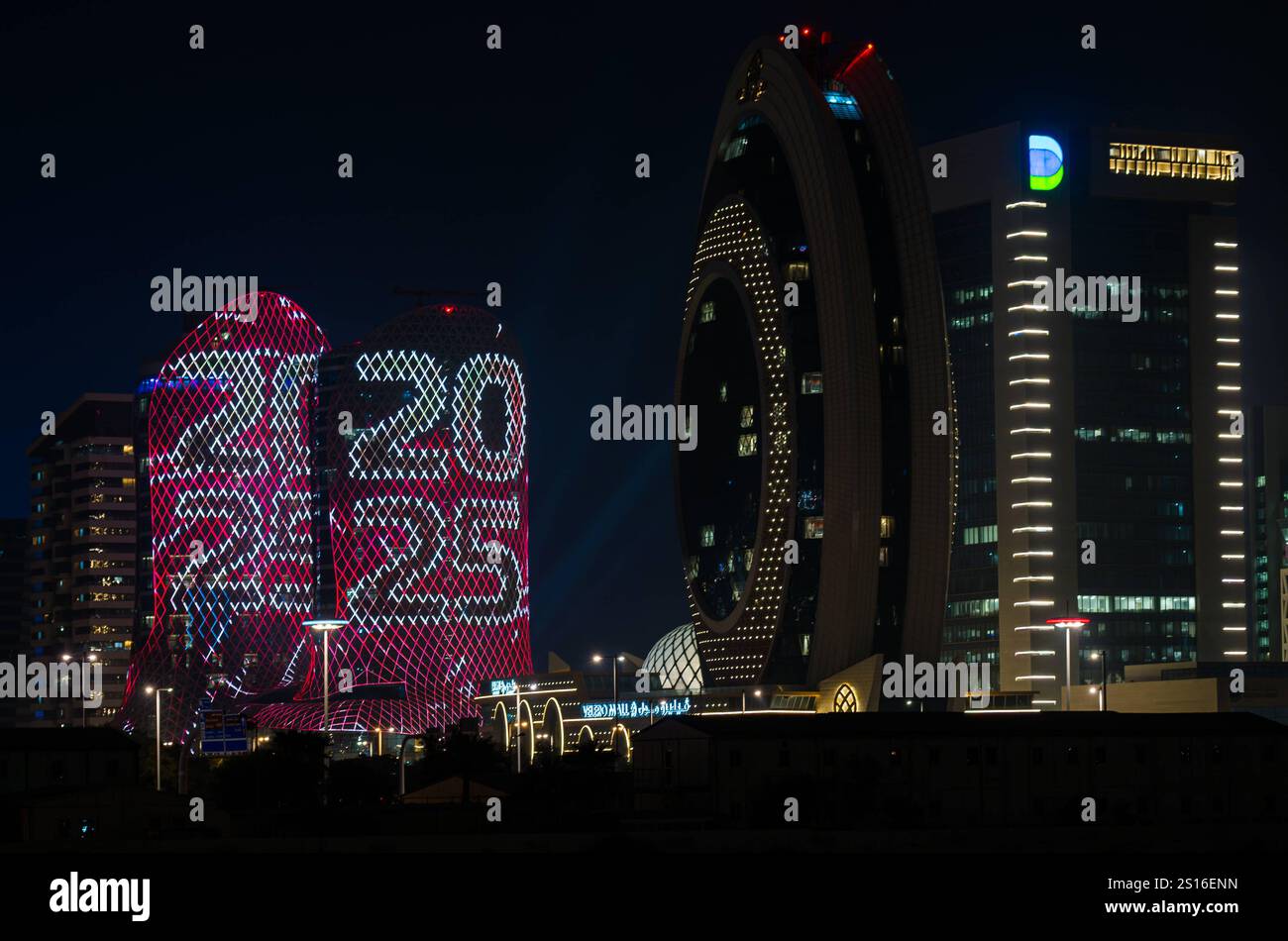 NEW YEAR CELEBRATIONS IN DOHA An LED screen on a building displaying ...