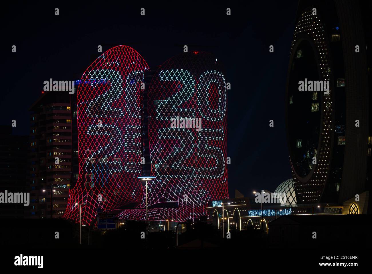 NEW YEAR CELEBRATIONS IN DOHA An LED screen on a building displaying ...