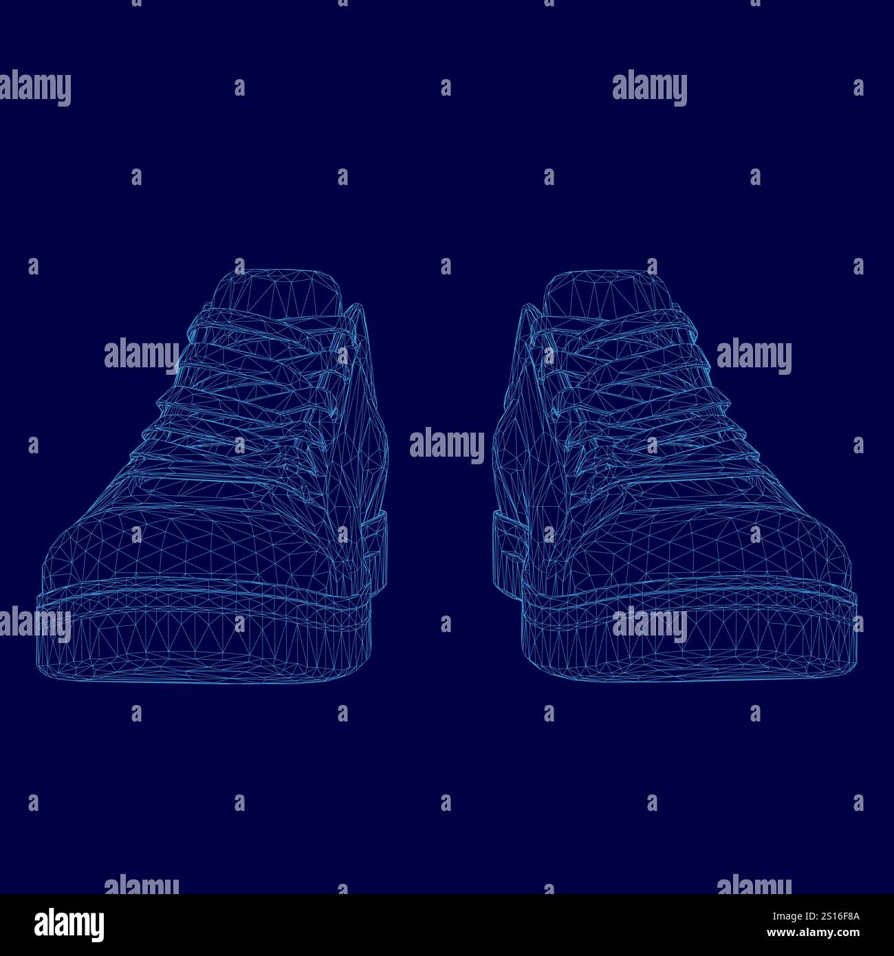 Pair of shoes are shown in a blue color. The shoes are in a 3D form and ...
