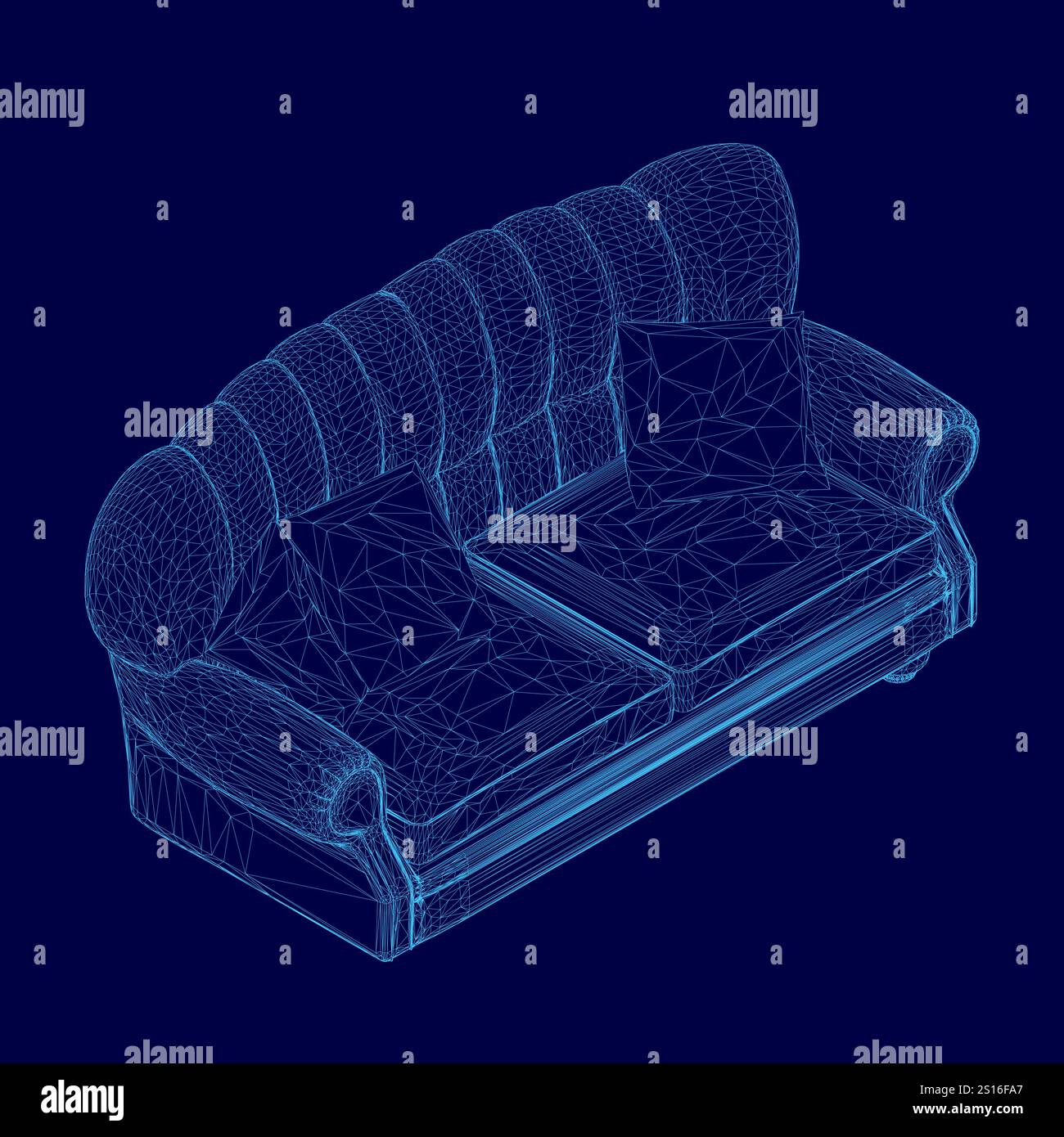 Blue couch with pillows on it. The couch is made of a material that ...