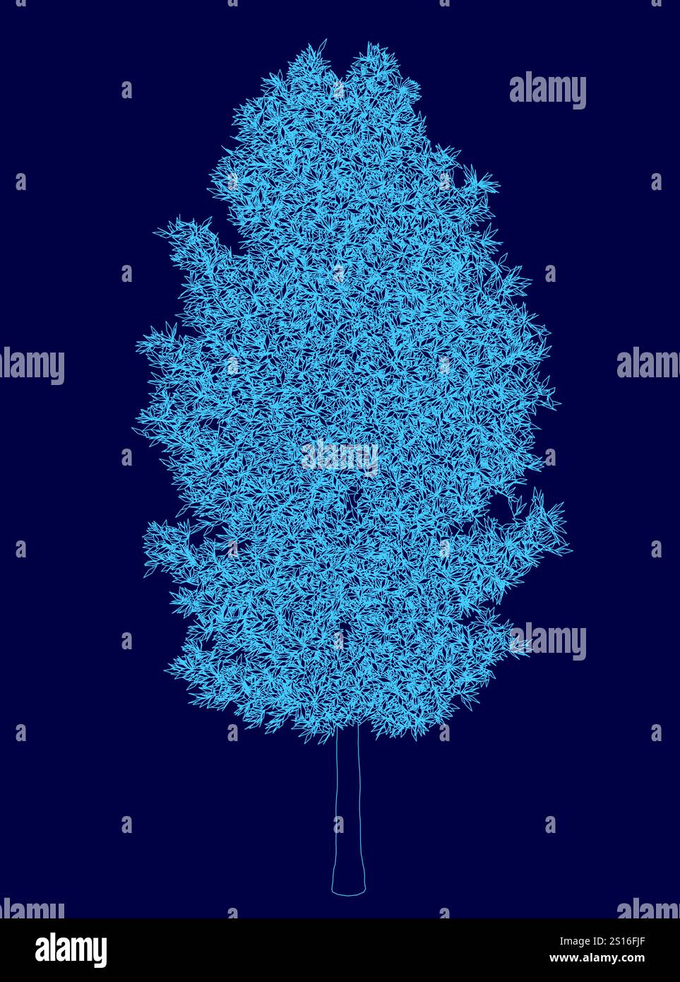 Blue tree with a blue sky background. The tree is very tall and has a ...