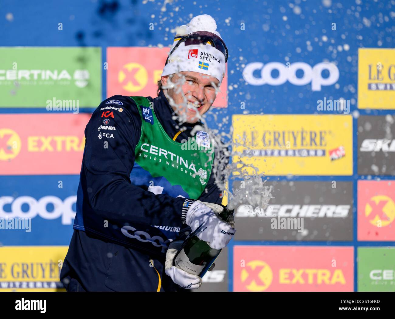 Edvin Anger of, Sweden. , . celebrates on the podium after the Men's 15 ...