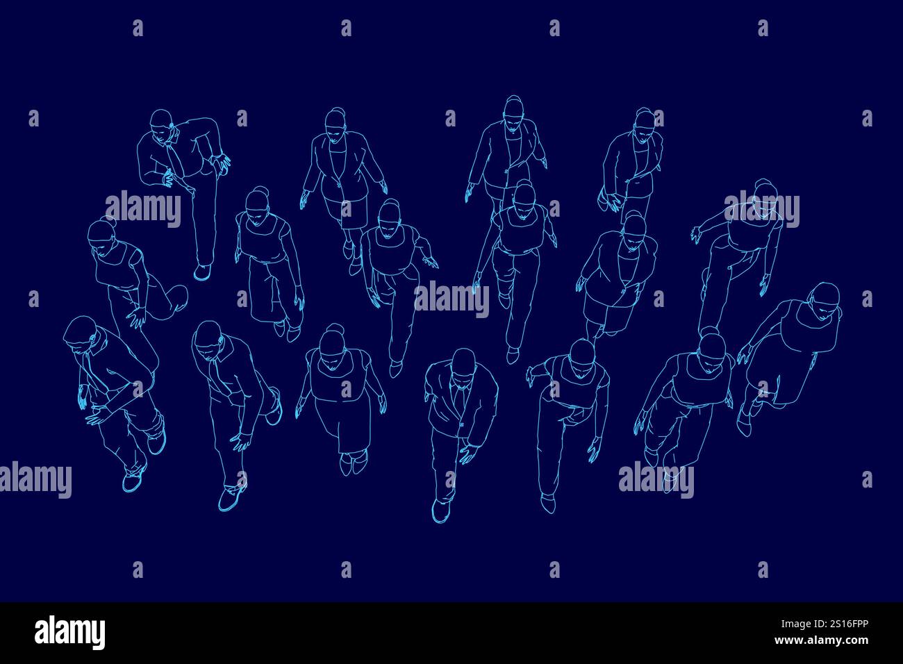 Group of people are walking in a line. The people are all dressed in ...