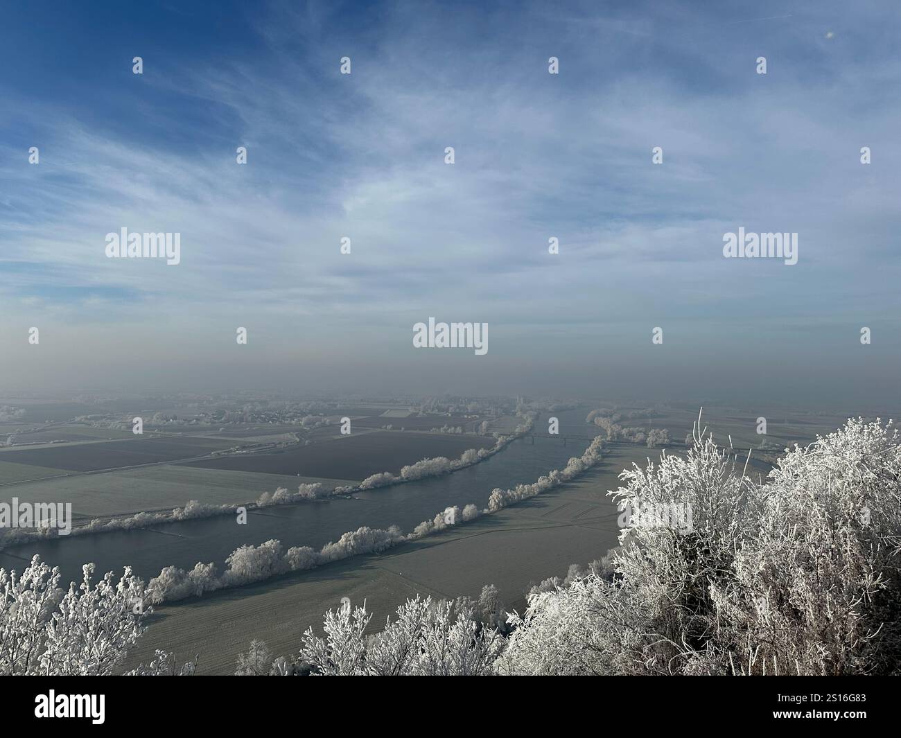 Bogen, Germany. 01st Jan, 2025. View from Bogenberg of the landscape ...