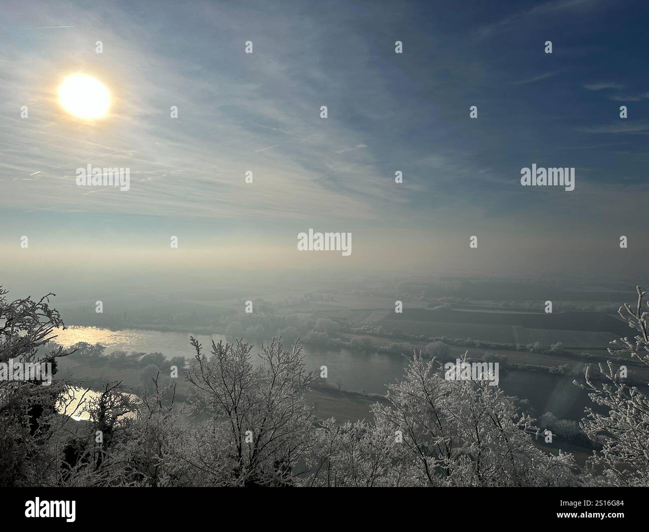 Bogen, Germany. 01st Jan, 2025. View from Bogenberg of the landscape ...