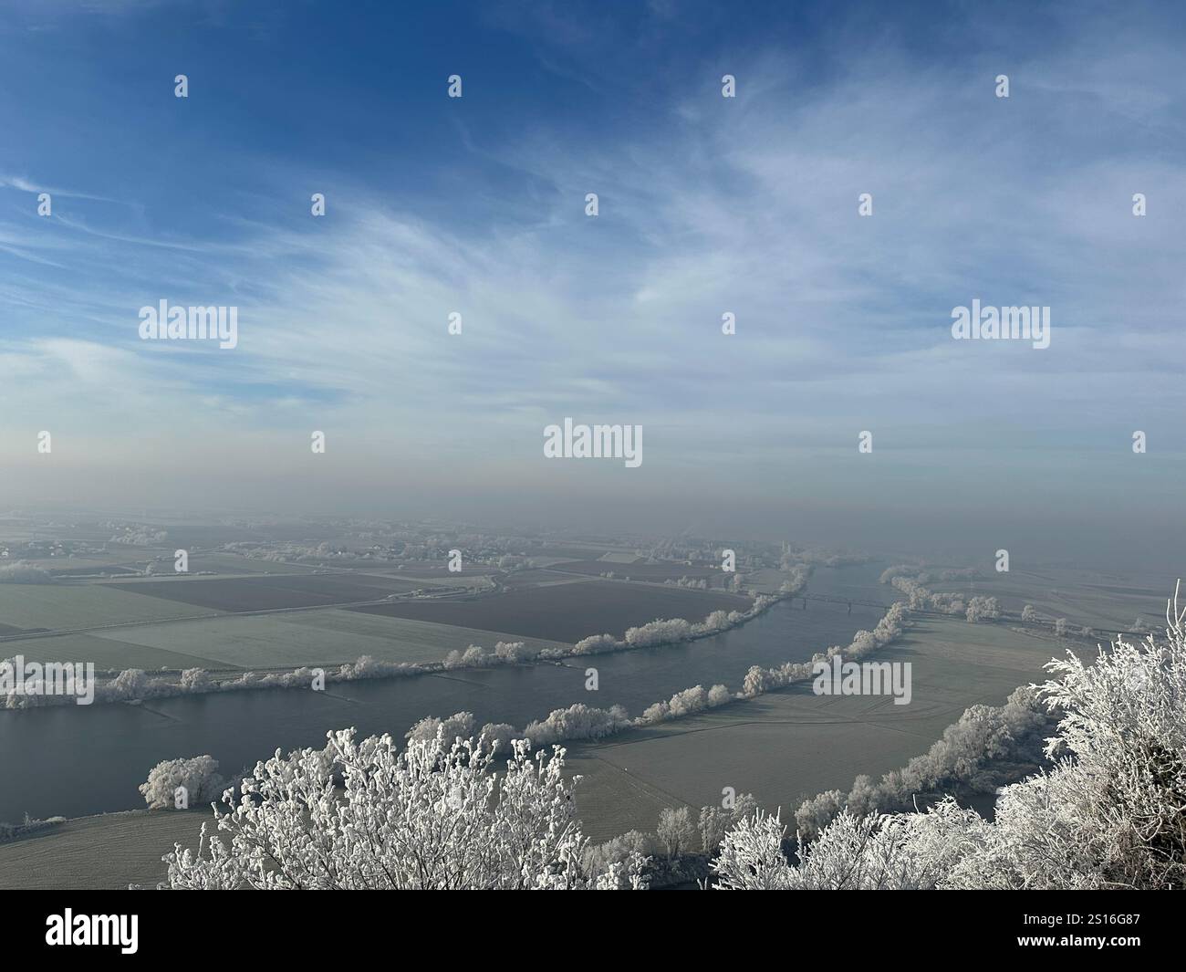 Bogen, Germany. 01st Jan, 2025. View from Bogenberg of the landscape ...