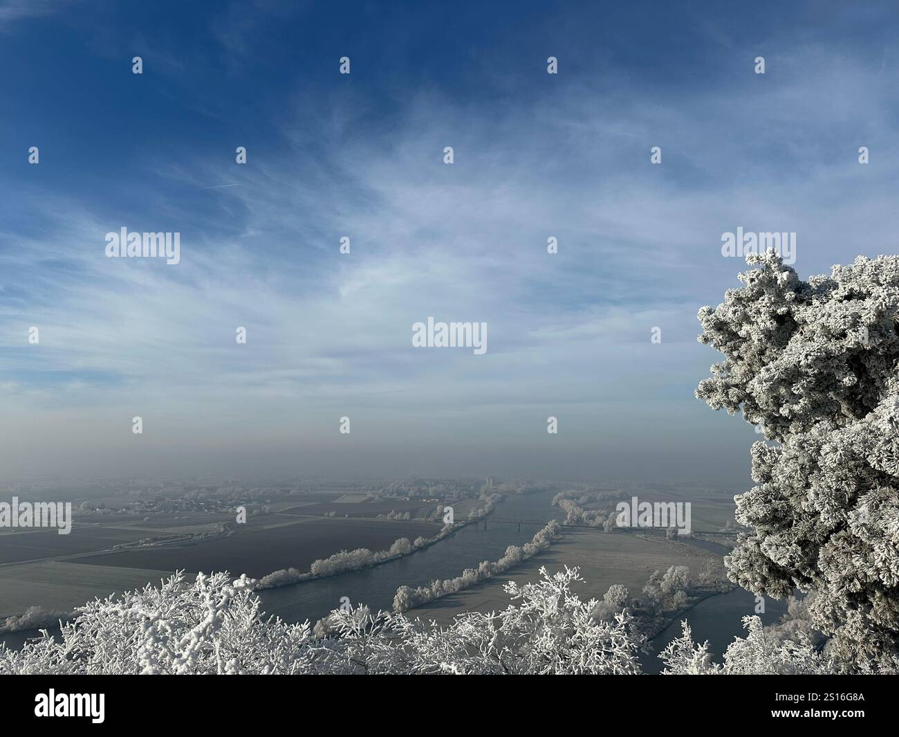 Bogen, Germany. 01st Jan, 2025. View from Bogenberg of the landscape ...