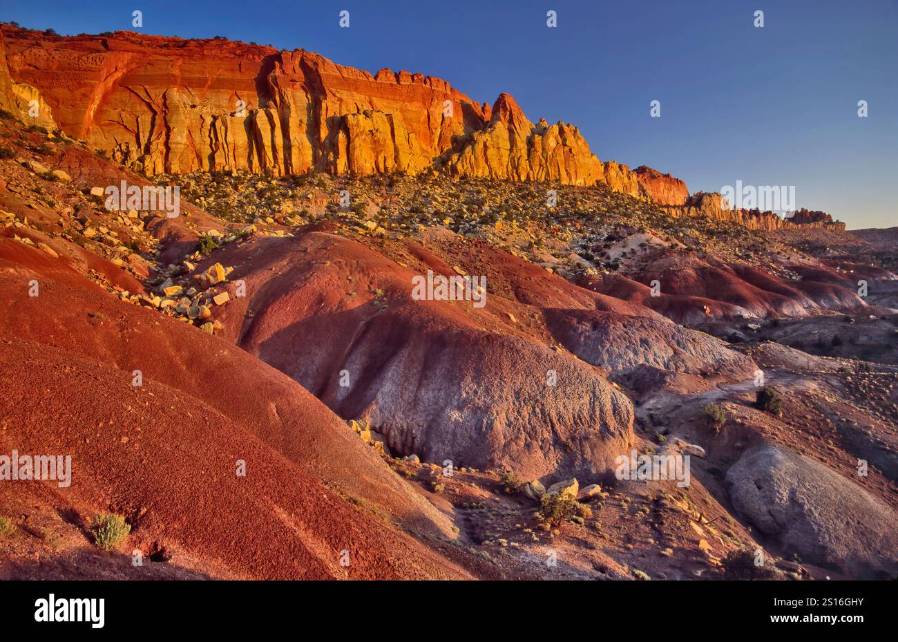 Circle Cliffs, view at sunrise from Burr Trail Road, Wingate Sandstone ...
