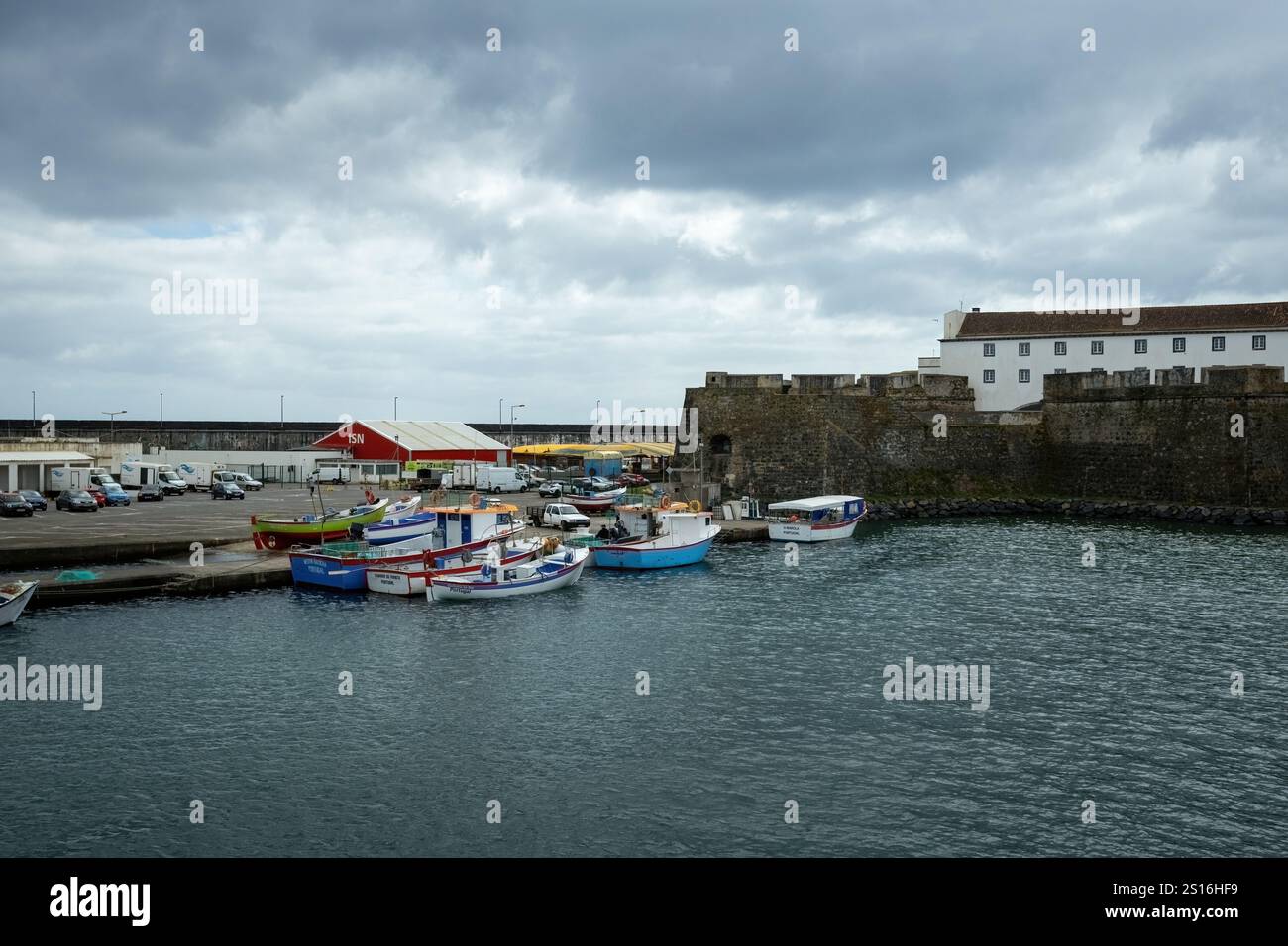 Boats in the port of Ponta Delgada at Azores islands Portugal Stock ...