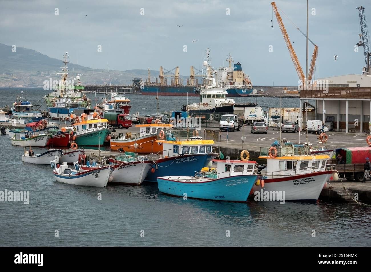 Boats in the port of Ponta Delgada at Azores islands Portugal Stock ...