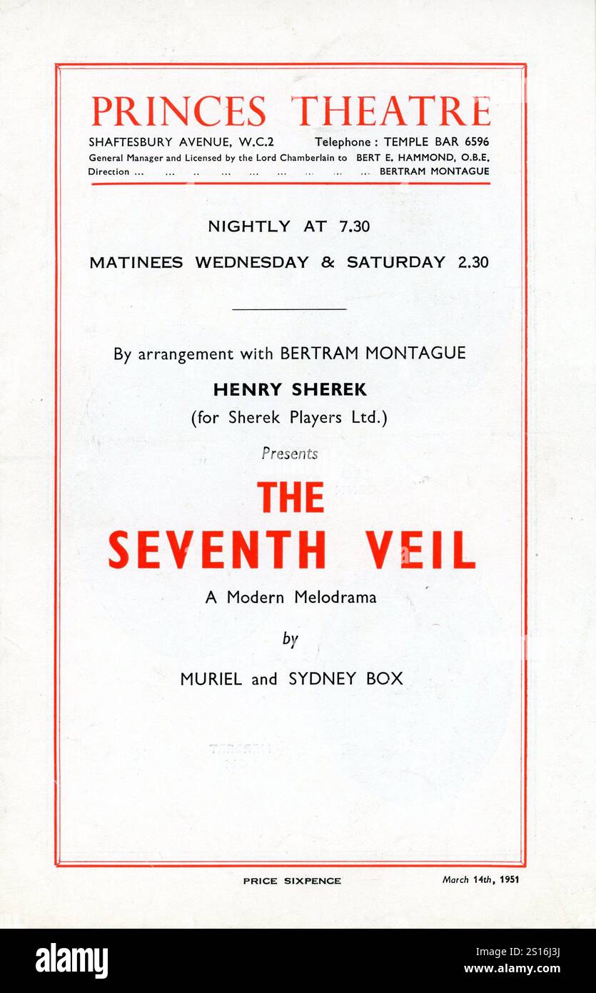Front cover of Programme for Princes Theatre, Shaftesbury Avenue ...