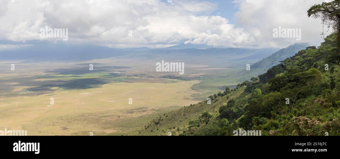 Panoramic view of Ngorongoro Crater in Tanzania East Africa Stock Photo ...