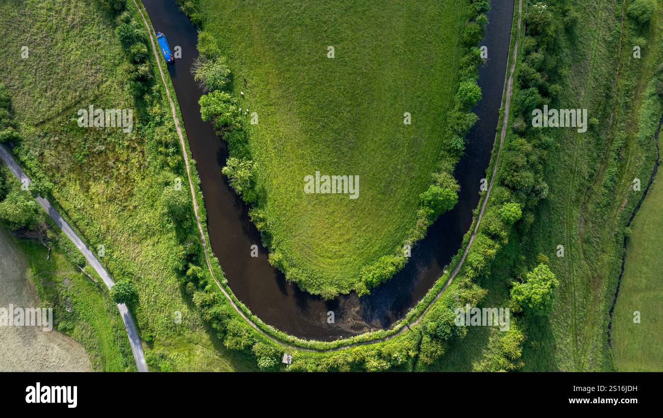An aerial view beautifully Leeds. & Liverpool canal reflecting the ...