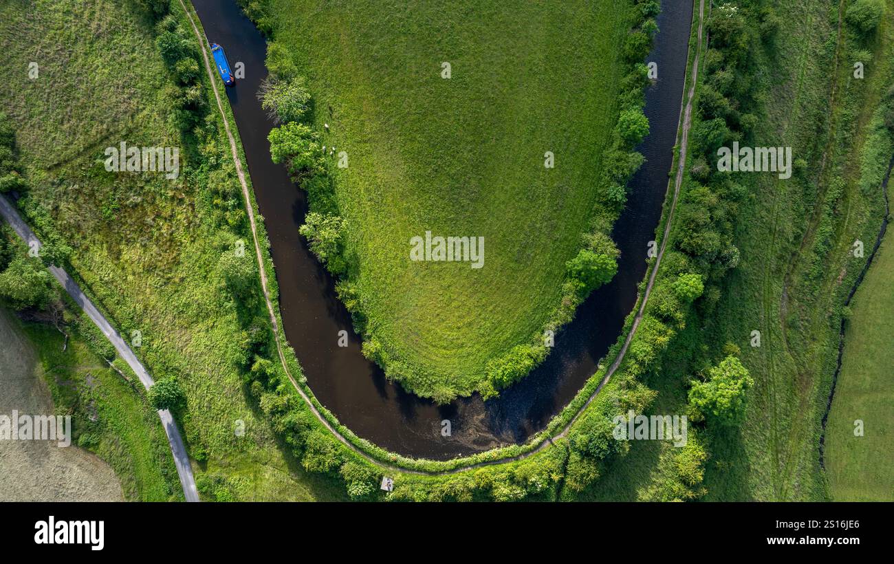 An aerial view beautifully Leeds. & Liverpool canal reflecting the ...