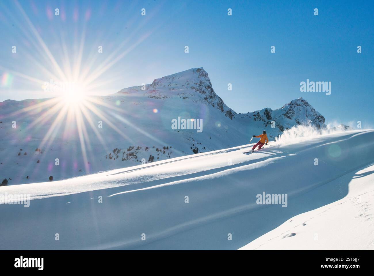 Skiing in Telemark in the Swiss Alps Stock Photo - Alamy