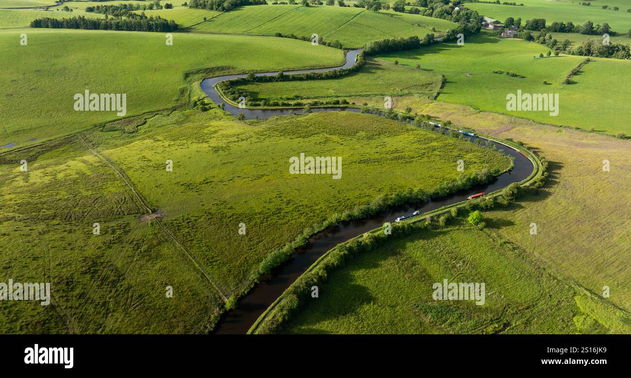 An aerial view beautifully Leeds. & Liverpool canal reflecting the ...