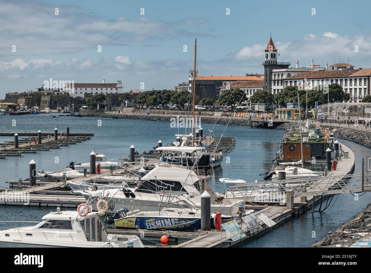 Boats in the port of Ponta Delgada at Azores islands Portugal Stock ...