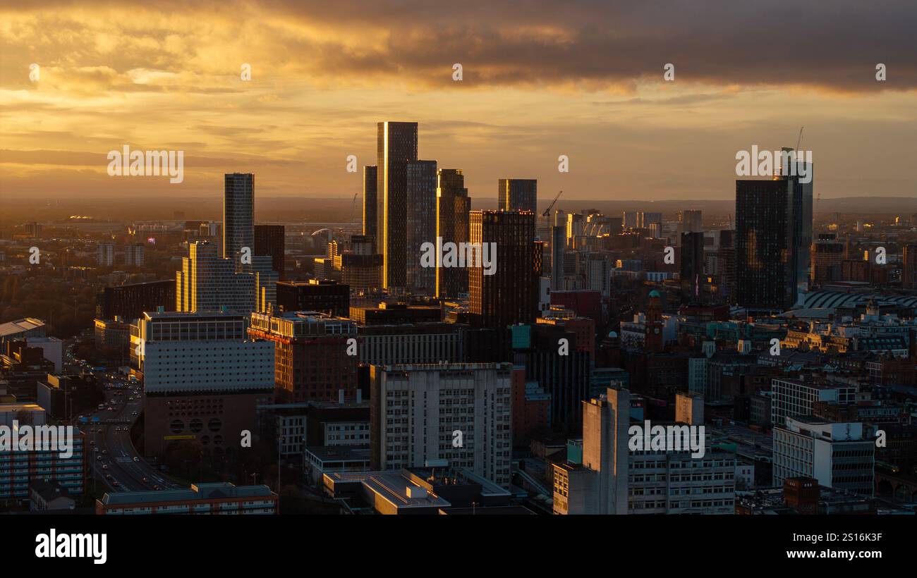 Aerial View of Manchester looking towards the Deansgate Square complex ...