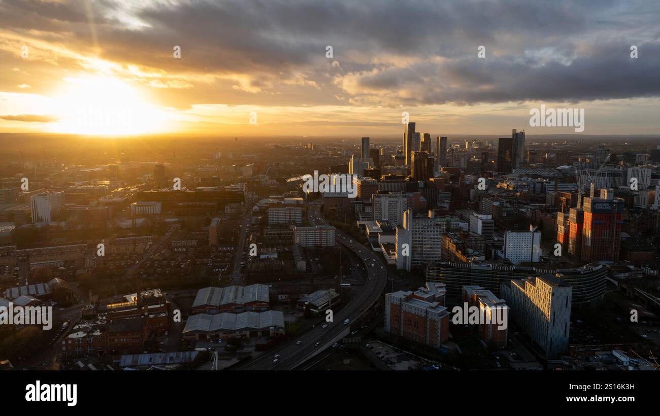 Aerial View of Manchester looking towards the Deansgate Square complex ...