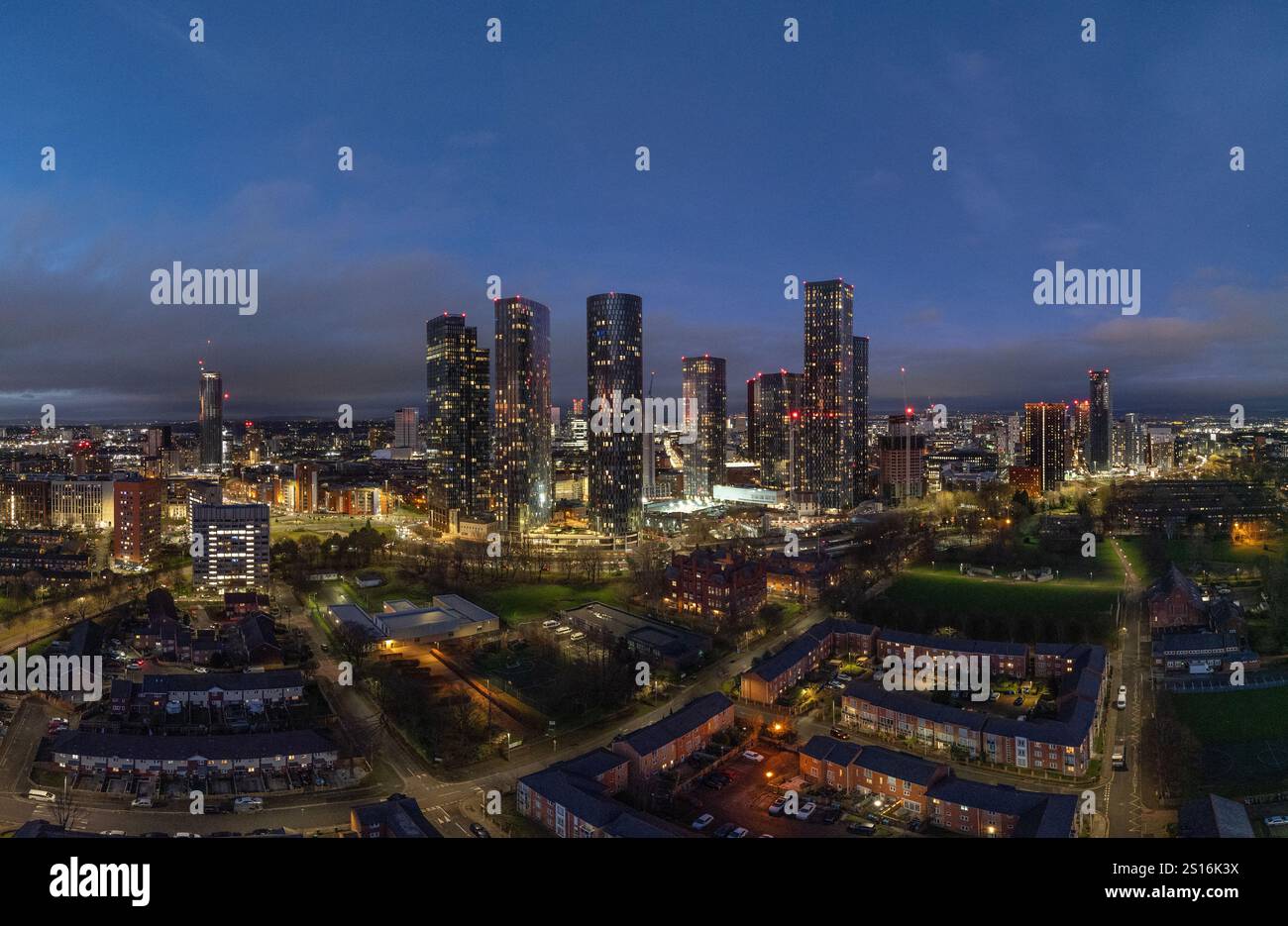Aerial View of Manchester looking towards the Deansgate Square complex ...