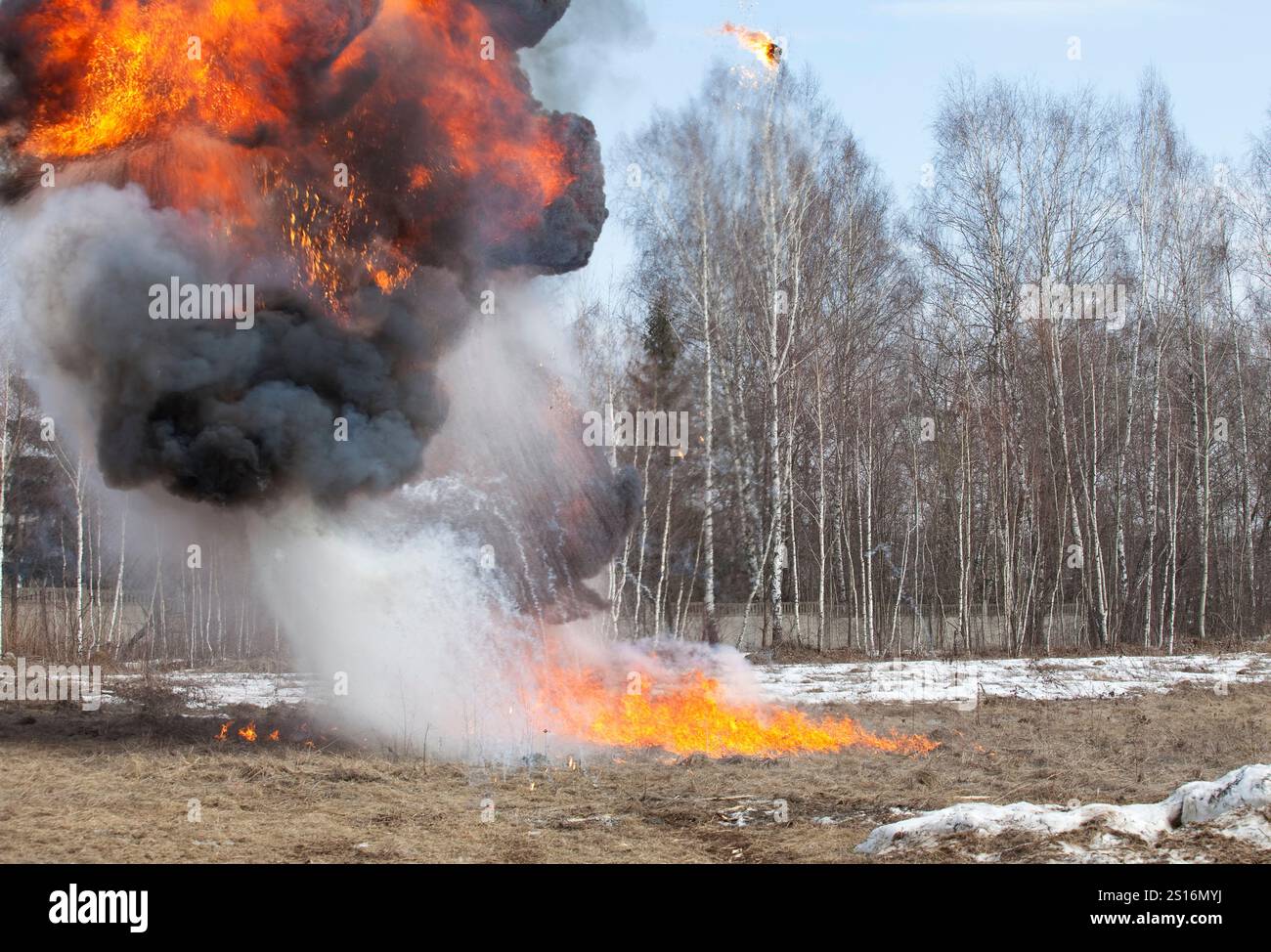 Explosion in action with fire ball and smoke Stock Photo - Alamy