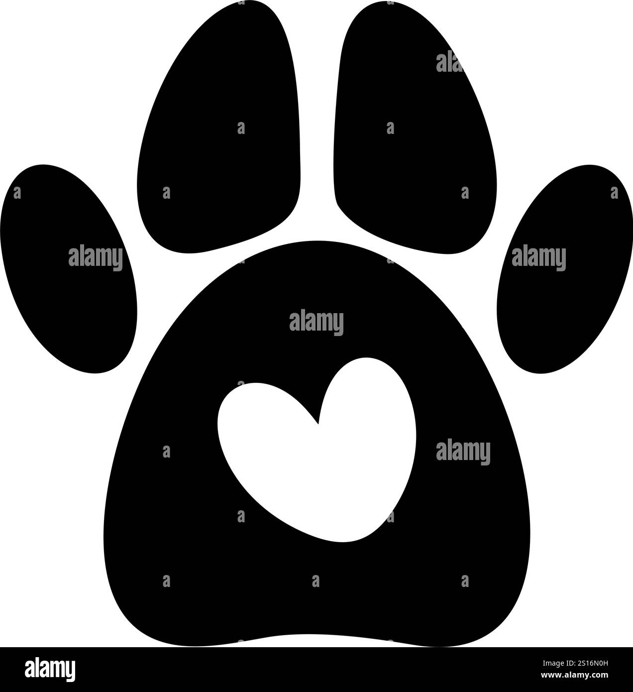 Simple yet striking pet paw print silhouette in black with a heart sign ...