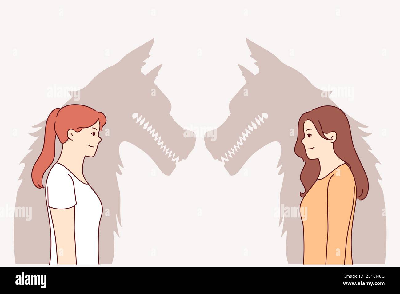 Woman werewolves with bad intentions smile, hiding evil nature and ...