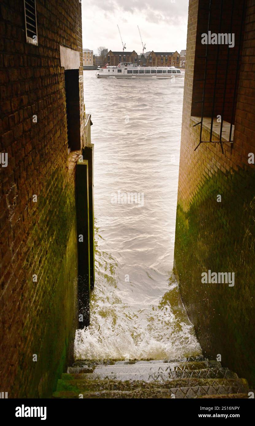 New Crane Stairs on the River Thames in Wapping, London, UK Stock Photo ...