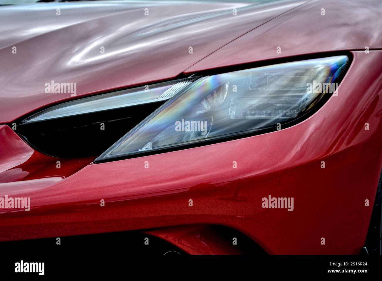 Roche-la-Molière, France - July 2nd 2023 : Focus on a red Ferrari 296 ...