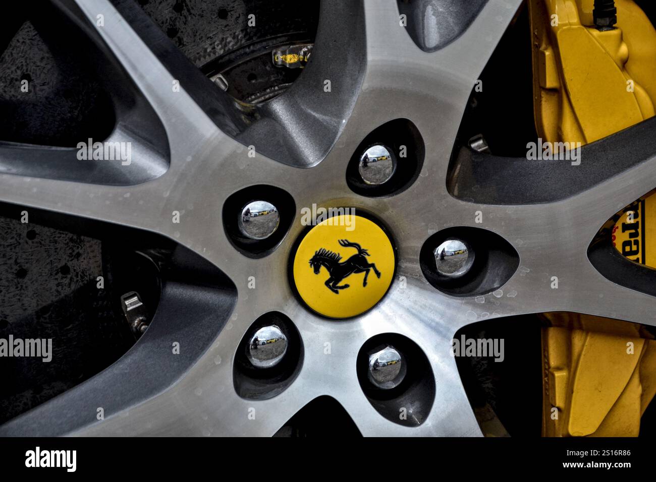 Roche-la-Molière, France - July 2nd 2023 : Car show. Focus on a silver ...