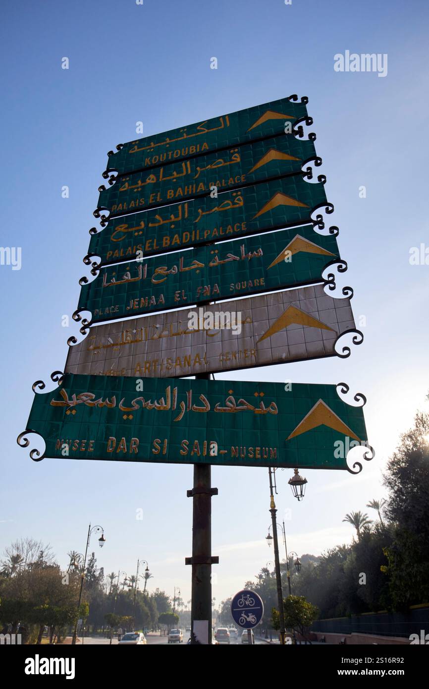 old hand painted tourist site street signs in downtown marrakesh ...