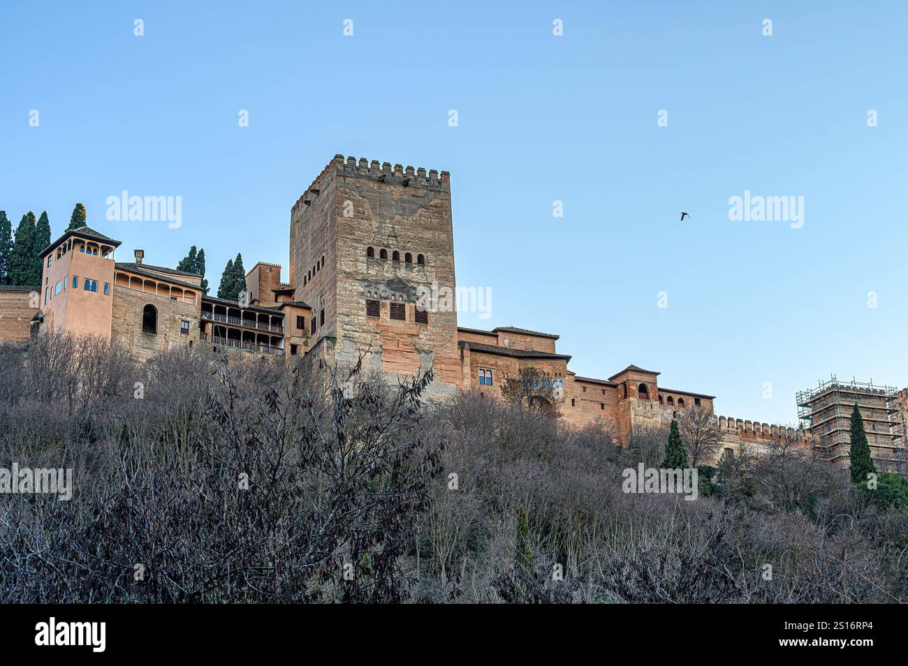 Exterior view of the majestic medieval architecture of the Alhambra ...