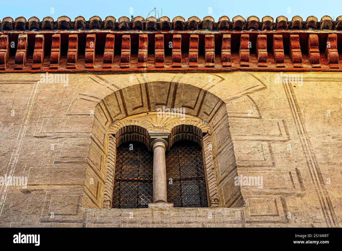 Architectural features of an ancient window on a stone wall in the ...