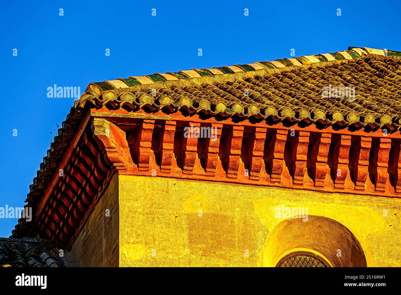 Clay tile roof and architectural features of the Parochial Church of ...
