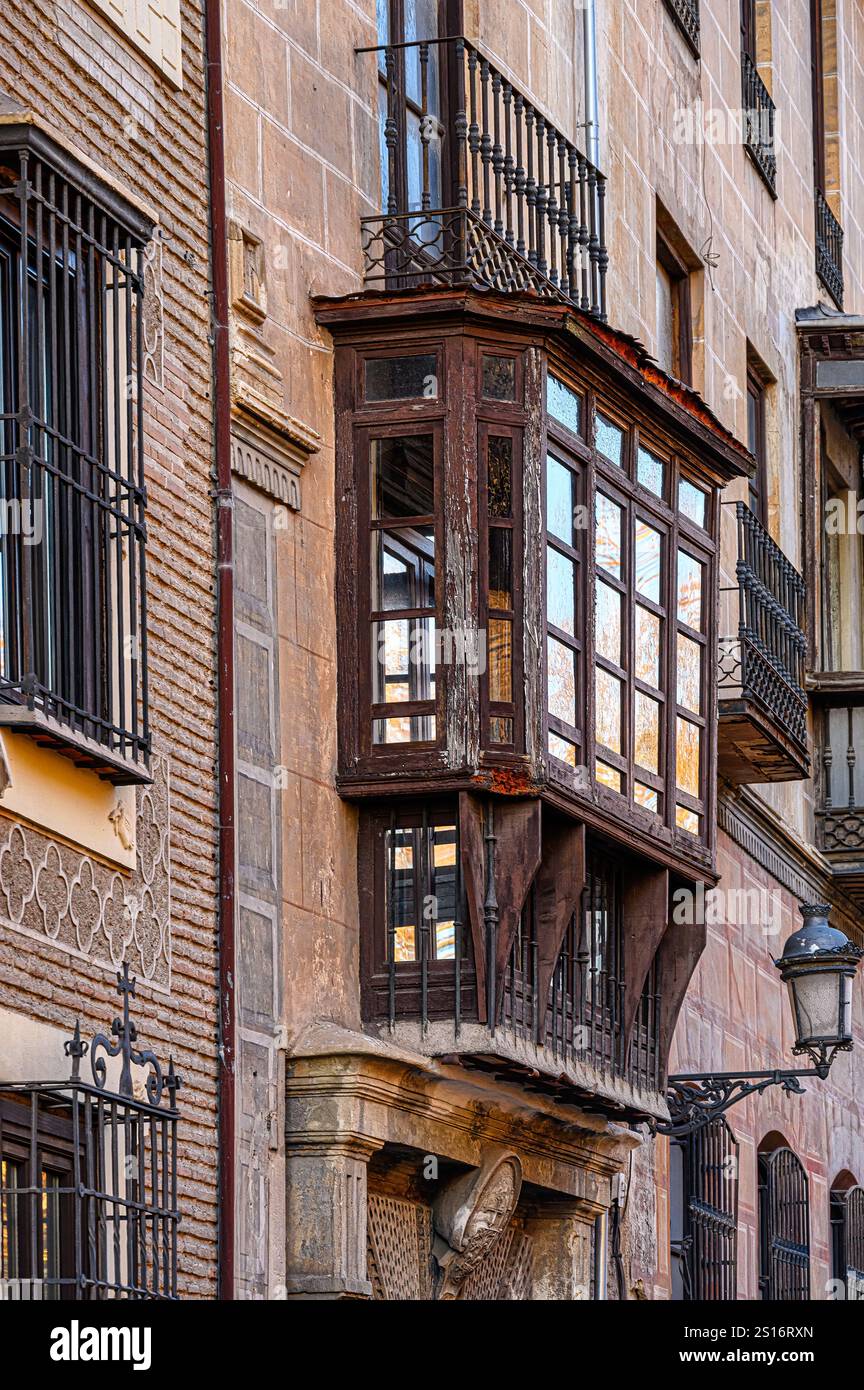 Enclosed balcony window on the facade of an ancient building in the ...