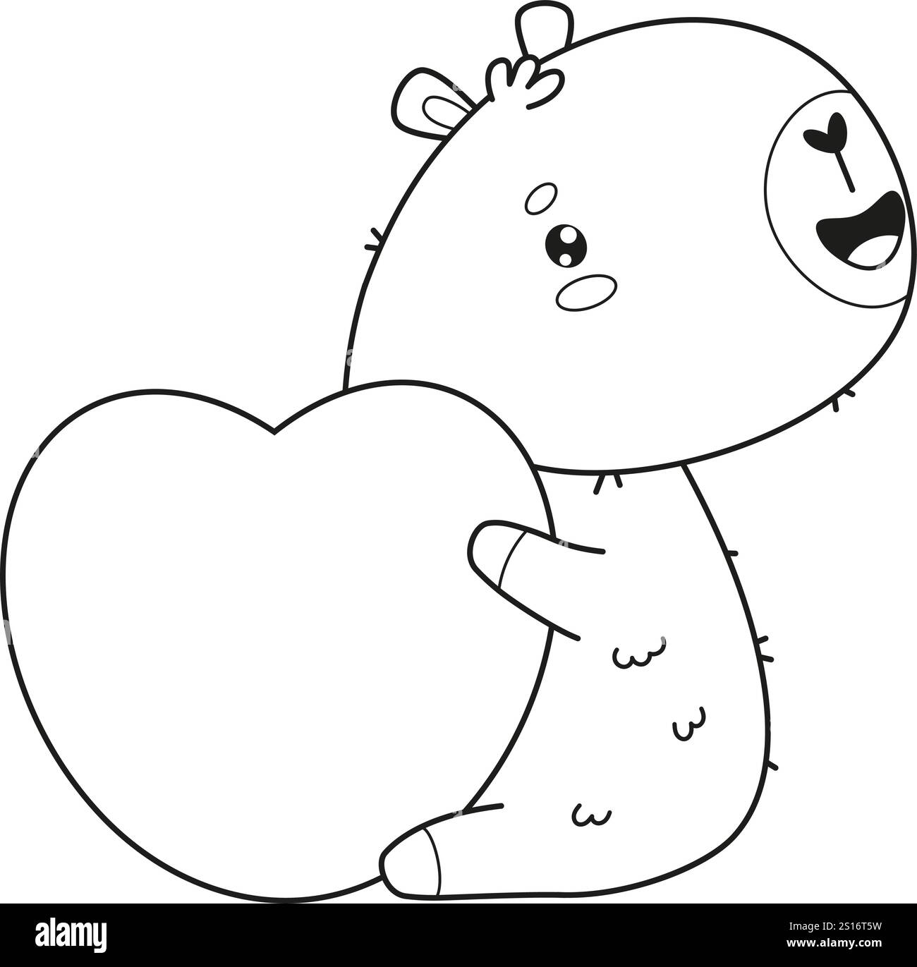 Outline enamored Capybara with big heart. Cute happy cartoon kawaii ...