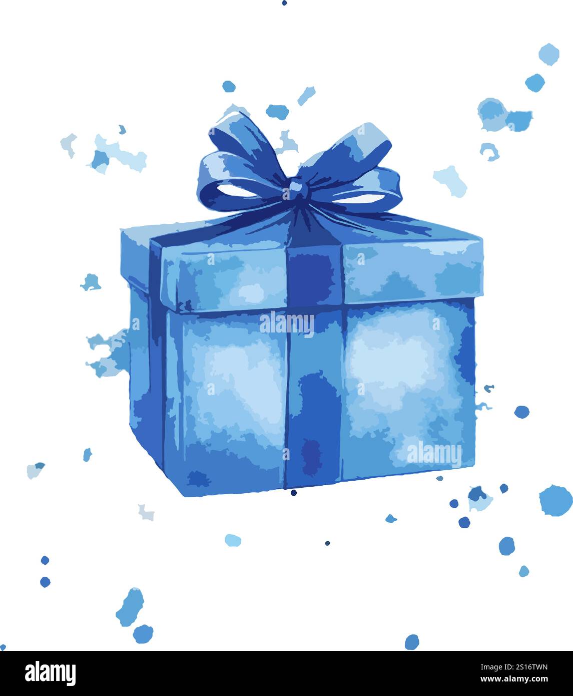 Vector blue watercolor gift box on white background. Сollection gifts ...