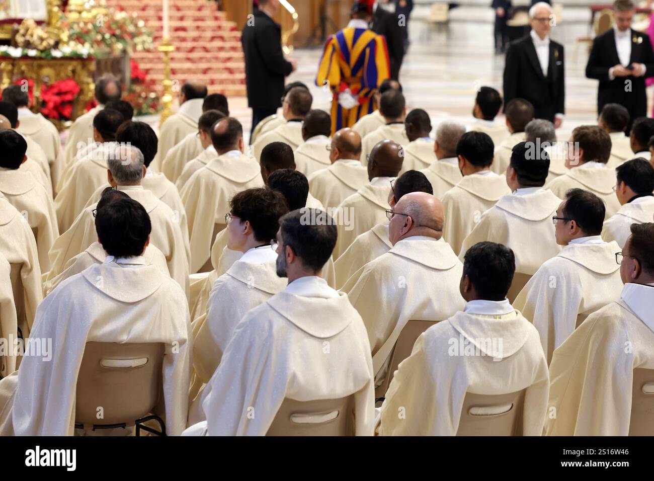 Vatican City, Italy 01.01.2025 : Priets attend the Pope Francis during ...