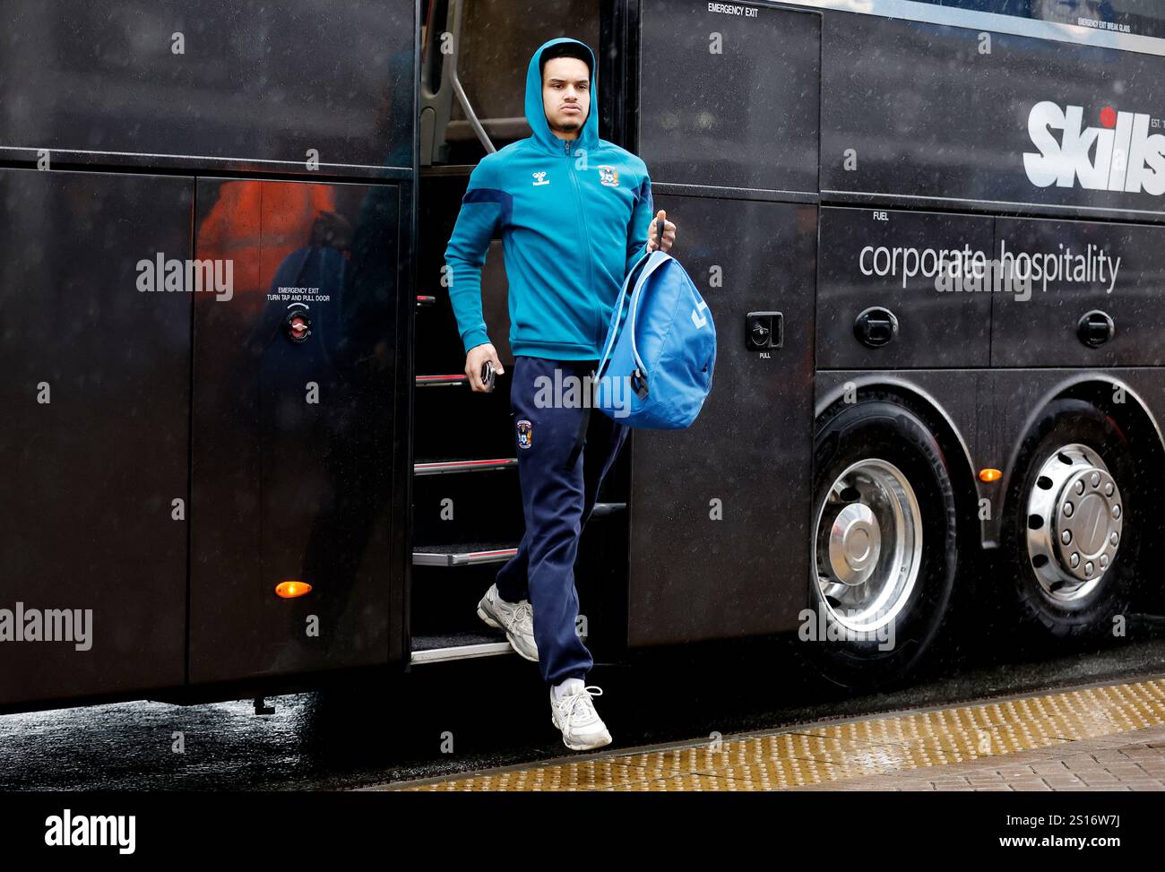 Coventry City goalkeeper Oliver Dovin arrives ahead of the Sky Bet ...