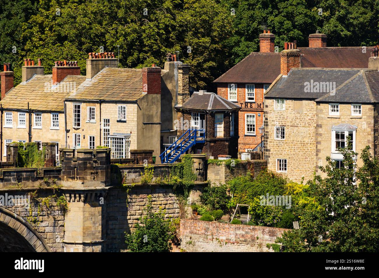 View overlooking the River Nidd, with people in rowing boats enjoying ...